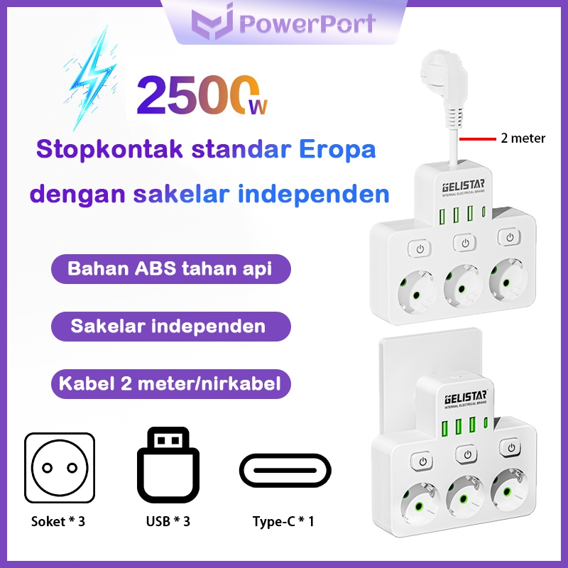 Jual Powerport 2500W Soket pengisi daya standar Eropa dengan sakelar ...