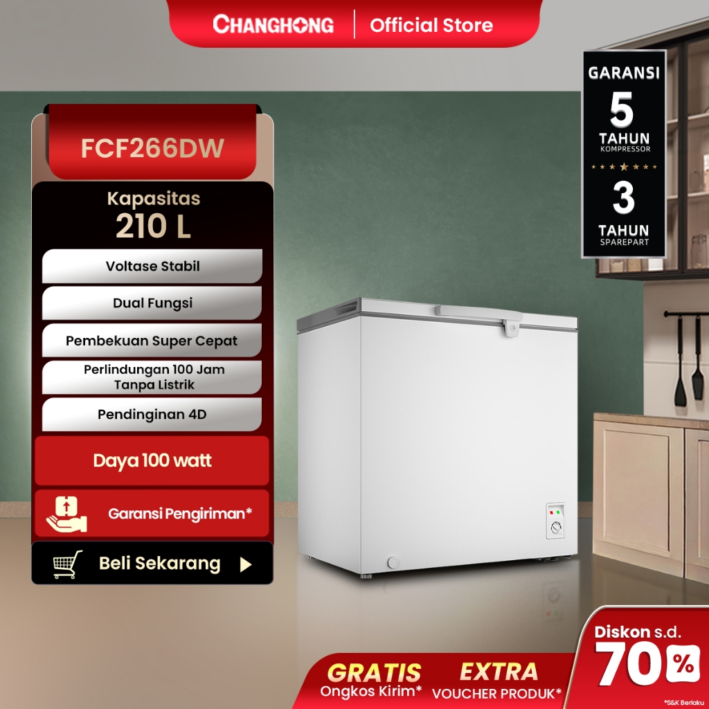 Jual Changhong Chest Freezer FCF266DW Kapasitas 210 Liter (fast ...