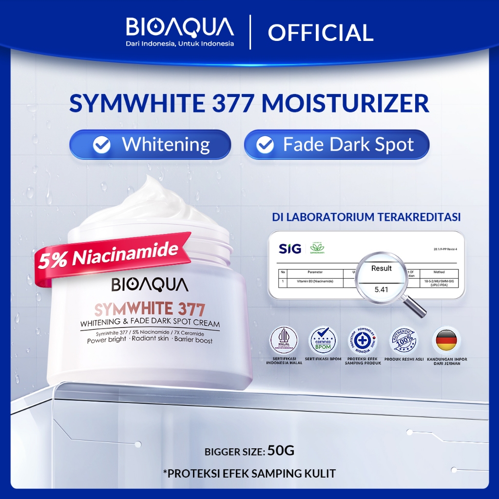 Jual BIOAQUA Moisturizer SymWhite 377 Cream Pemutih Wajah 50g Krim Penghilang Flek Hitam Di ...