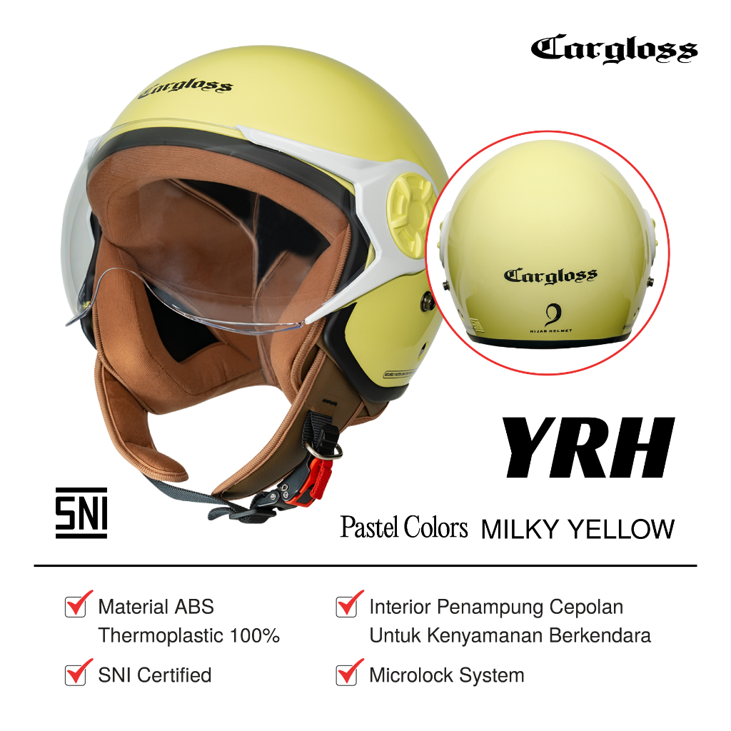 Jual Cargloss YRH Hijab Retro Helm Half Face - Milky Yellow | Shopee ...