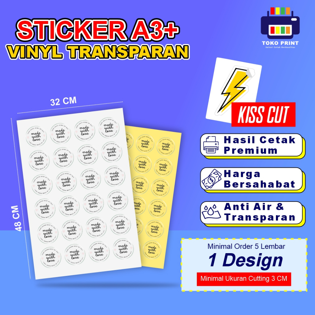 Jual Stiker Vinyl Transparan A3+ Custom Kisscut - Print & Cetak Label ...