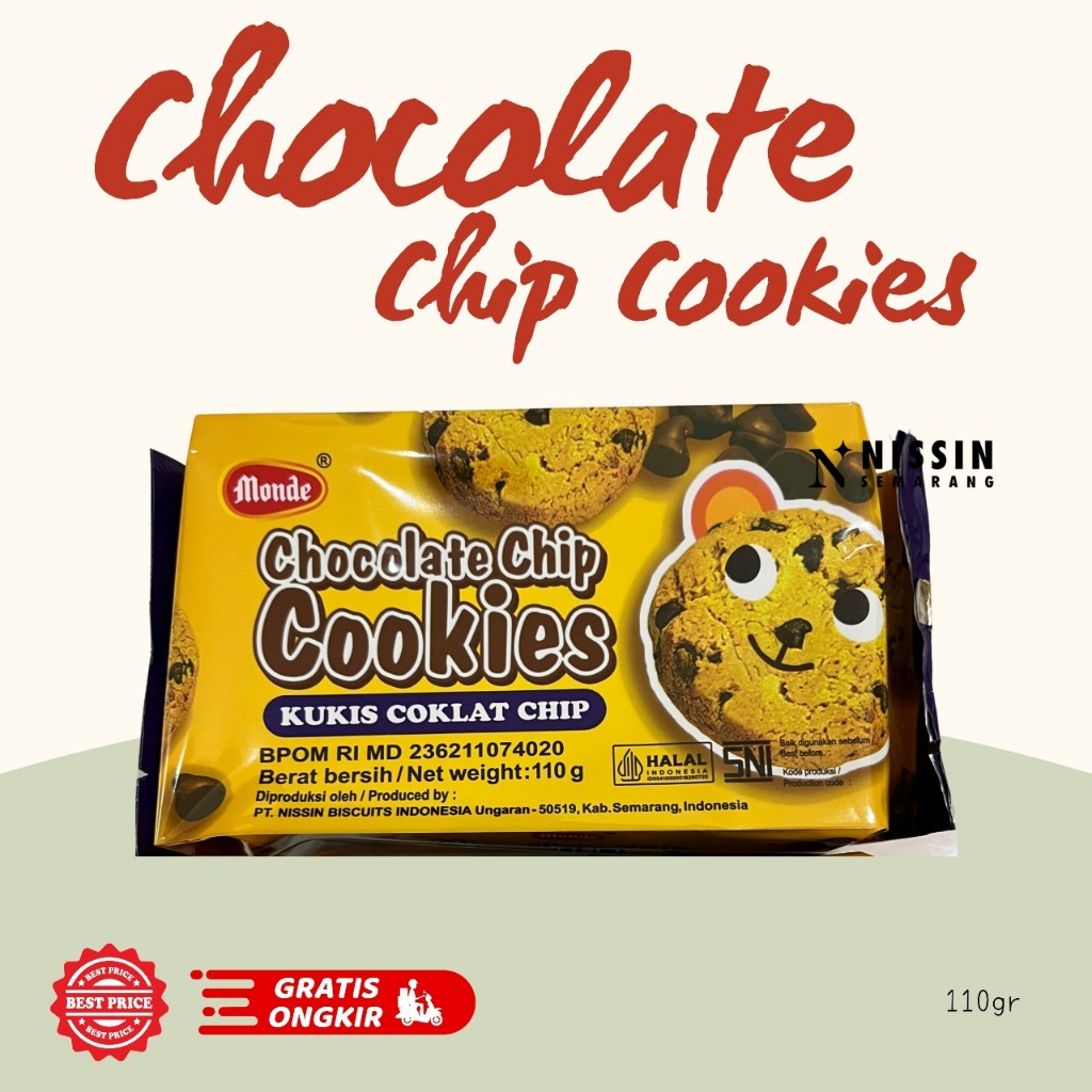 Jual Monde Chocolate Chip Cookies 110gr Nissin Chocolate Chip | Shopee ...