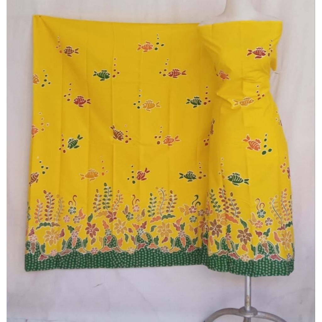 Jual KAIN BATIK MOTIF IKAN | BATIK TULIS KUNING TERANG | Shopee Indonesia