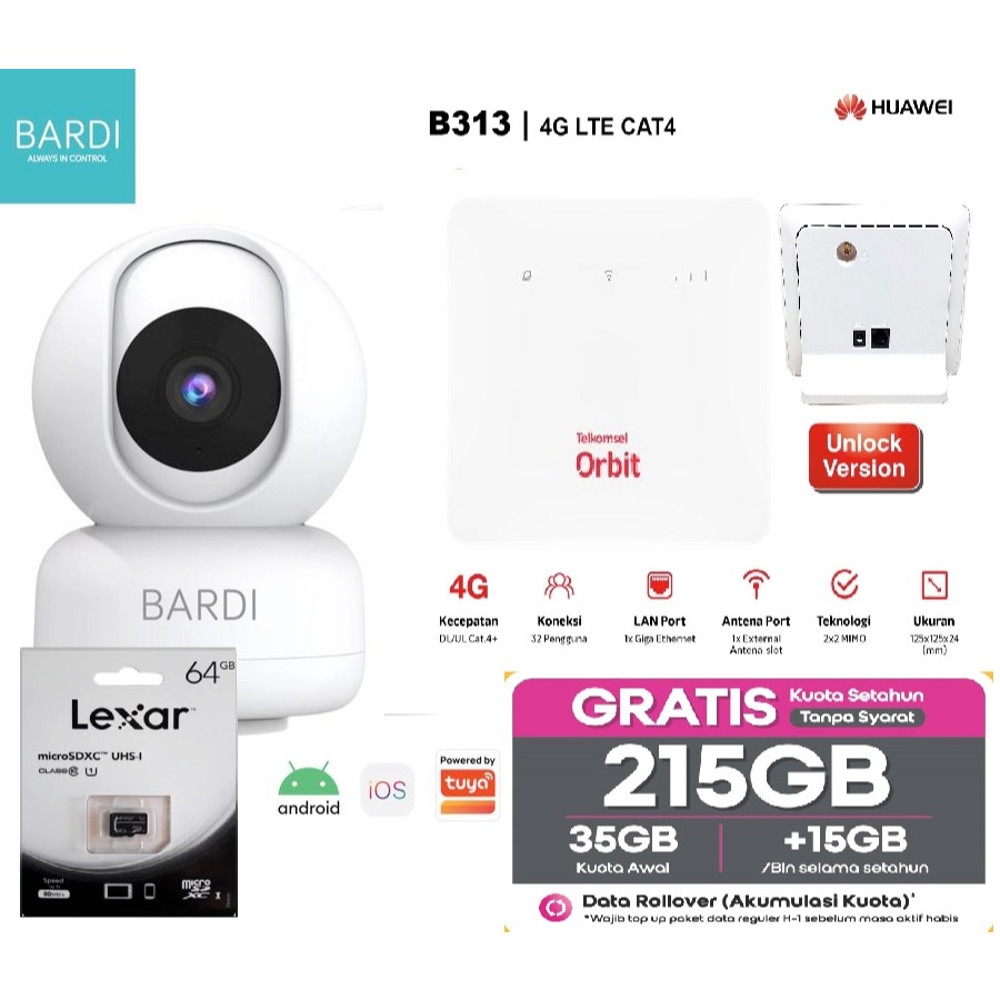 Jual BARDI Smart IP Camera Indoor PTZ Syno CCTV Full HD 3MP CMOS 15 FPS ...