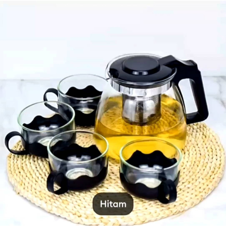 Jual Teapot Set Kaca Saringan Hitam Elegan 5 In 1 | Shopee Indonesia