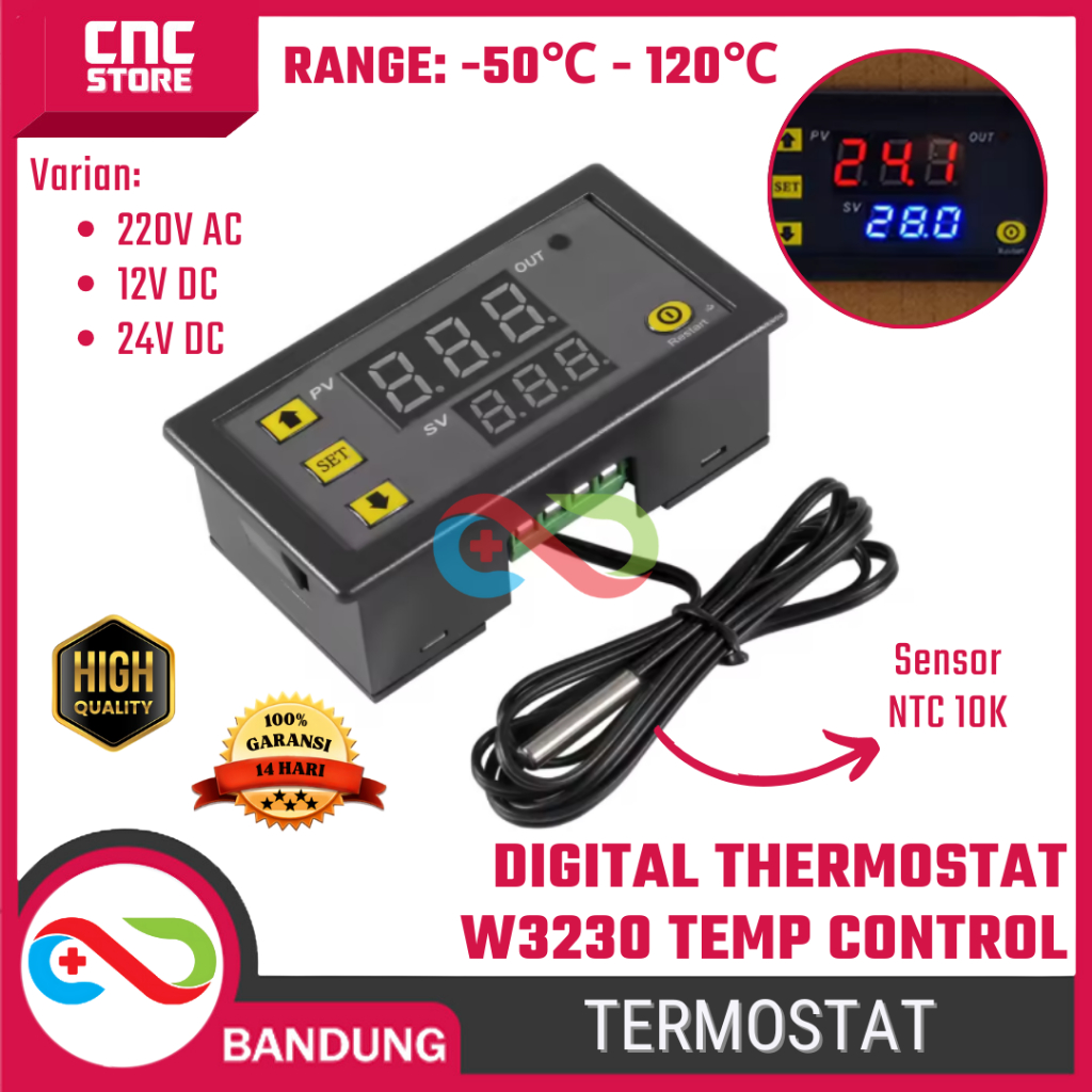 Jual Termostat Digital W3230 DC 12V DC 24V AC 220V + Sensor – Alat ...