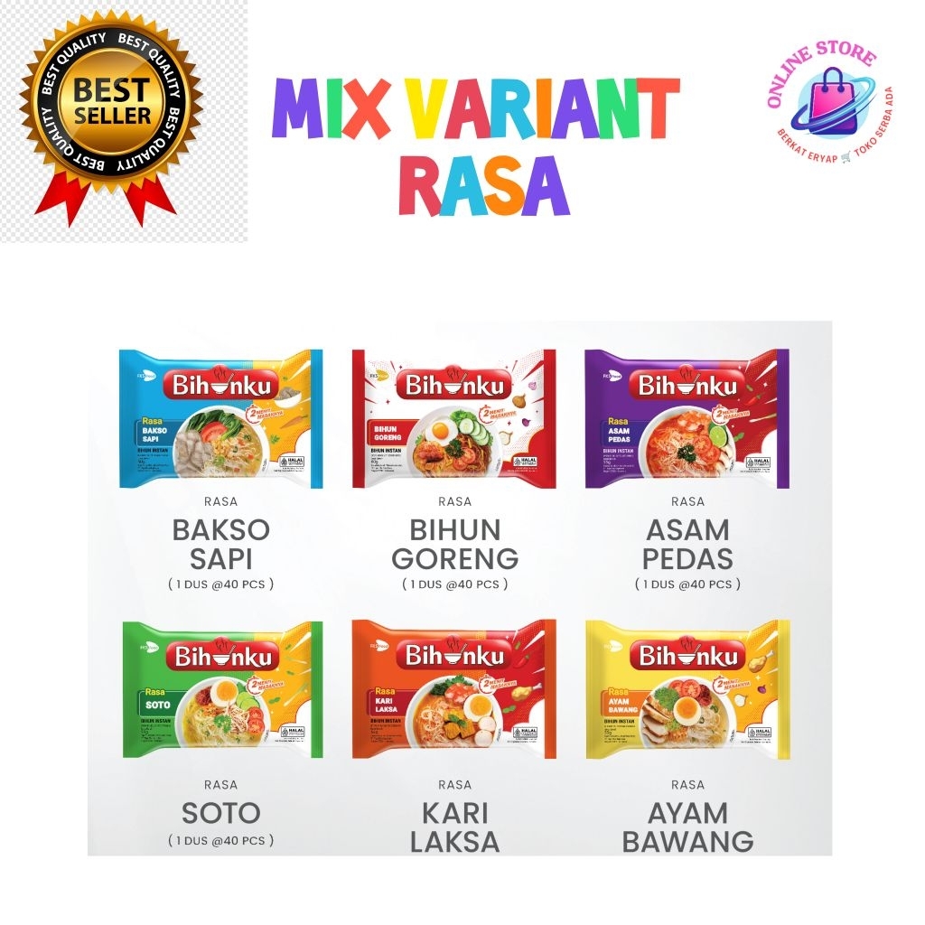 Jual Paket Bihun Instan 40 pcs - mix 4 rasa ( Kuah & goreng ) - Bihunku ...