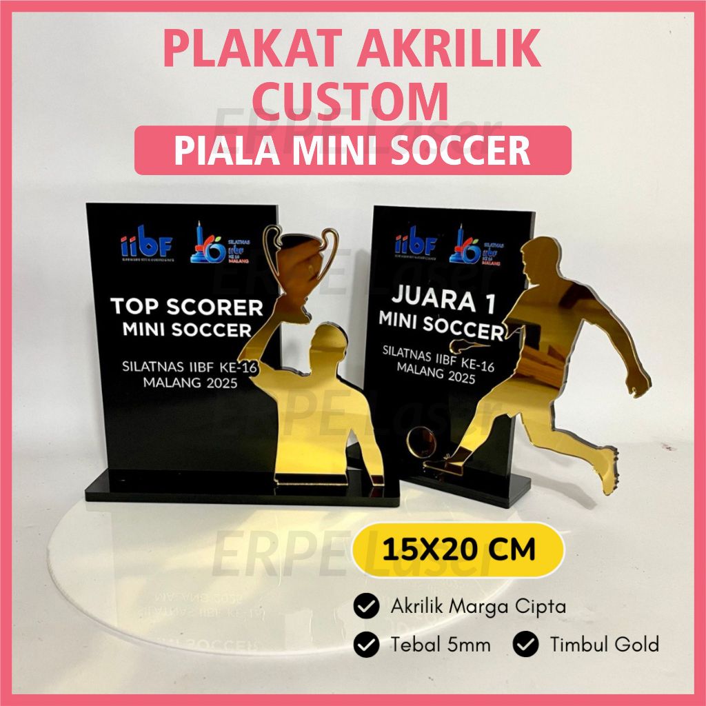 Jual Plakat Akrilik Custom Piala Mini Soccer - Timbul Gold Eksklusif ...