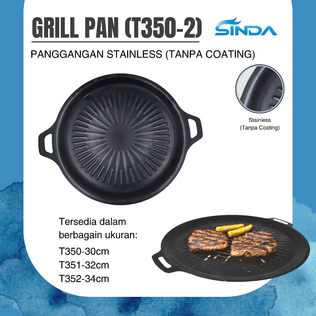 Jual WAJAN BBQ/GRILL PAN T350-2 STAINLESS TANPA COATING Tipe T350 30cm ...