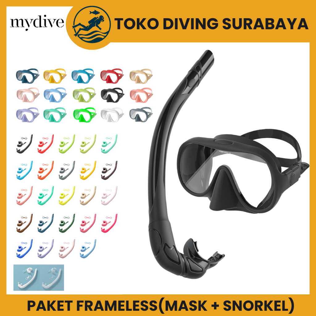 Jual Paket Combo Set Mask Scuba Diving Mydive Framless Z1 Mask Freedive ...