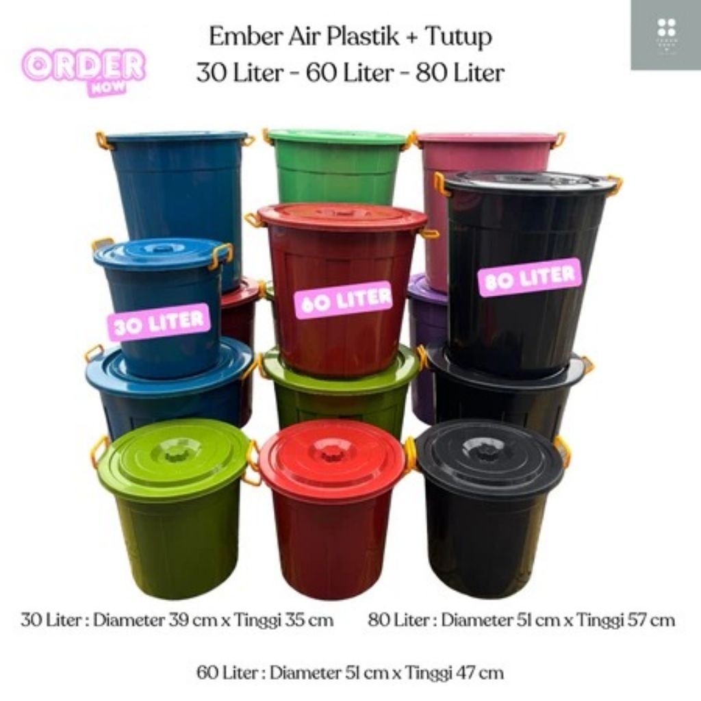 Jual Ember Air Plastik + Tutup 30 - 60 - 80 Liter Warna / Ember Air ...