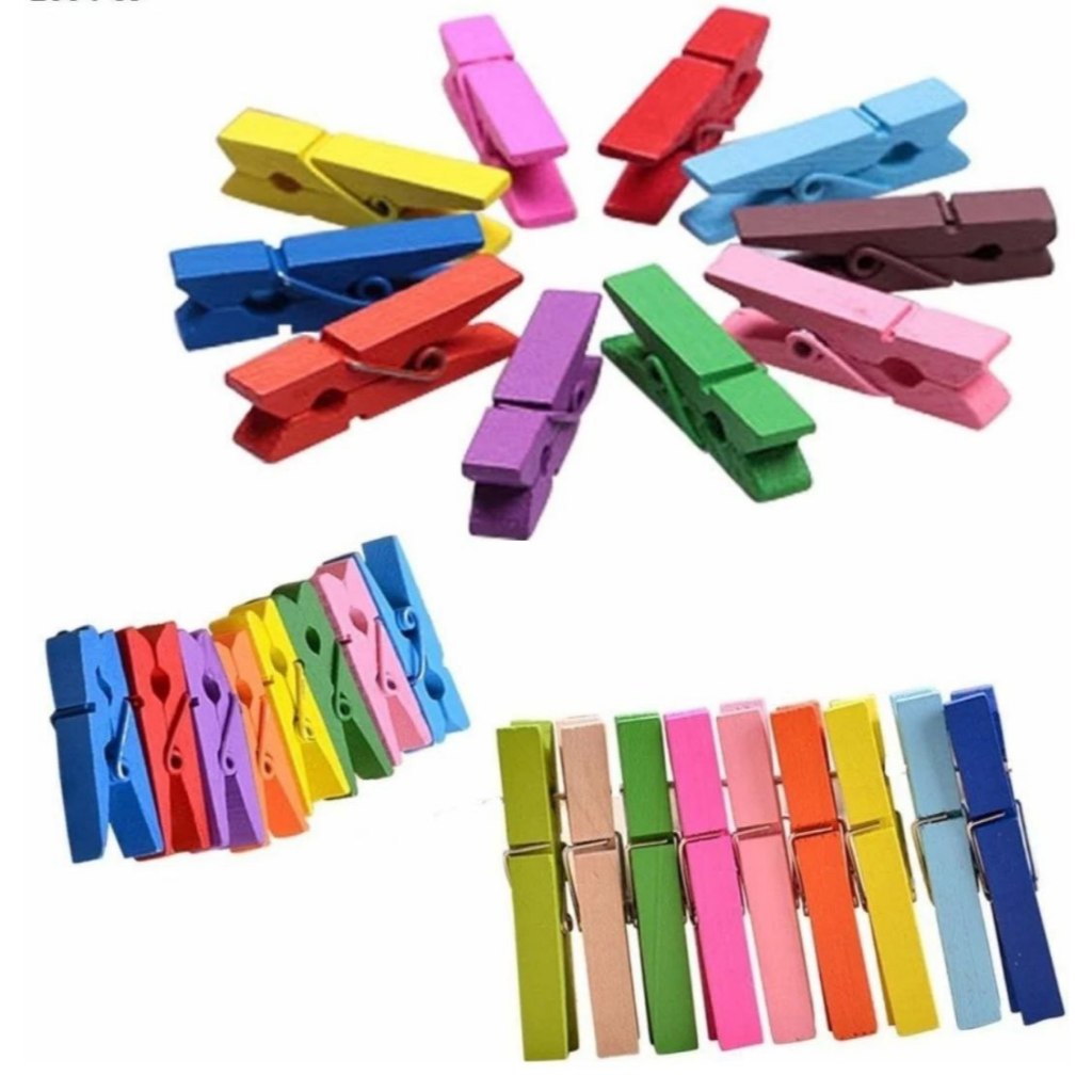 Jual Penjepit Foto Warna Warni - Wooden Clip Photo Clip Peg ukuran 3.5 ...