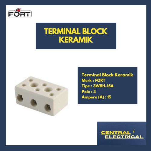 Jual FORT Terminal Block Keramik 3 Pole, 15A merk Fort tipe 3W8H-15A ...