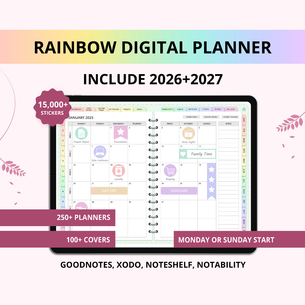 Jual Digital Planner 2026-2027, Goodnotes Planner, Hyperlinked Tab ...