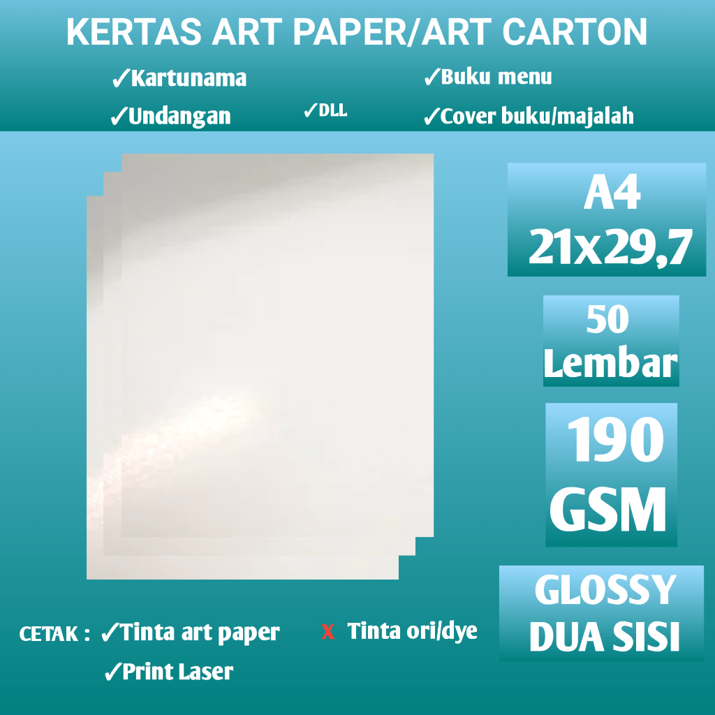 Jual Art Carton 190 gsm A4/F4 isi 50 lbr / Kertas Brosur Glossy ...