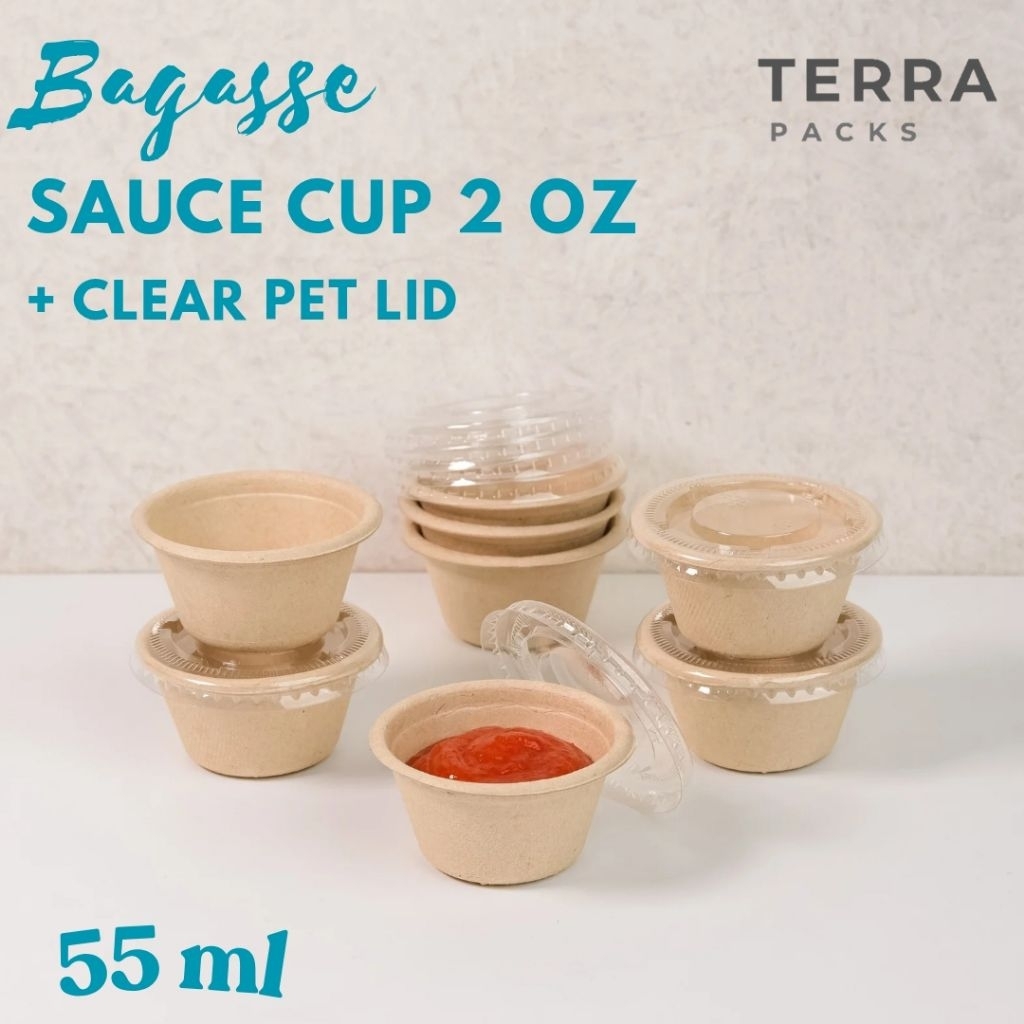 Jual Terra Bagasse Sauce Cup 2 Oz 55 ml Clear Transparan Lid Tempat ...