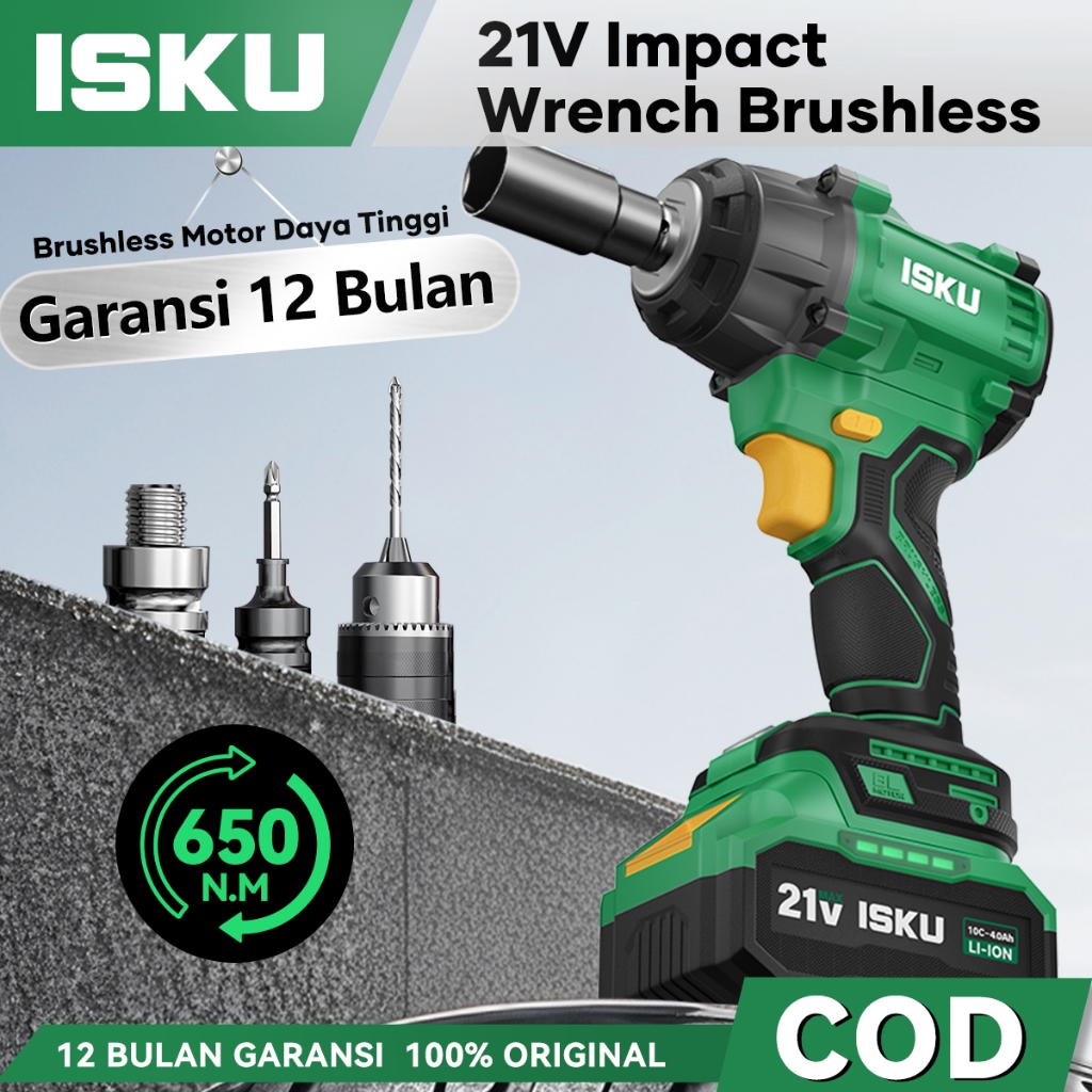Jual ISKU 21V Impact Wrench 650N.M Kunci Listrik Impact 380N.M Motor ...