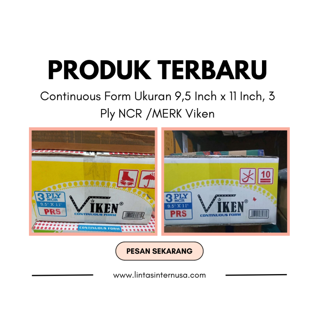 Jual Continuous Form Ukuran 9,5 Inch x 11 Inch, 3 Ply NCR /MERK Viken ...