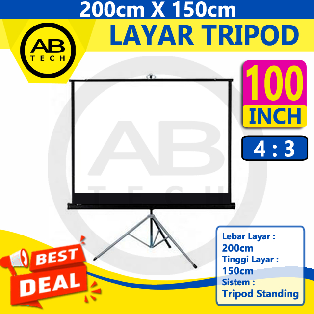 Jual Layar Proyektor Tripod 100” ratio 4:3 - Screen Projector 100 inch ...