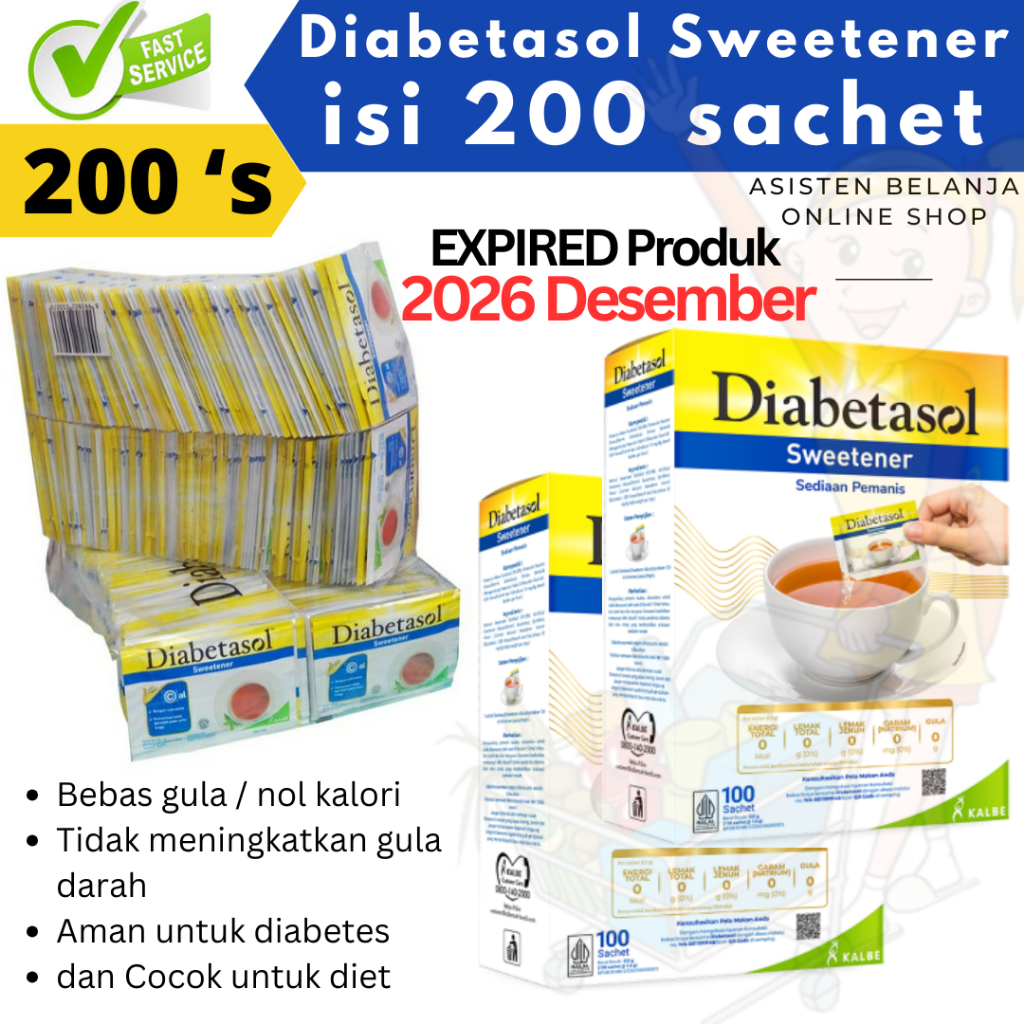 Jual Isi 200 sachet gula Diabetasol gula sachet Sweetener Pemanis Alami ...