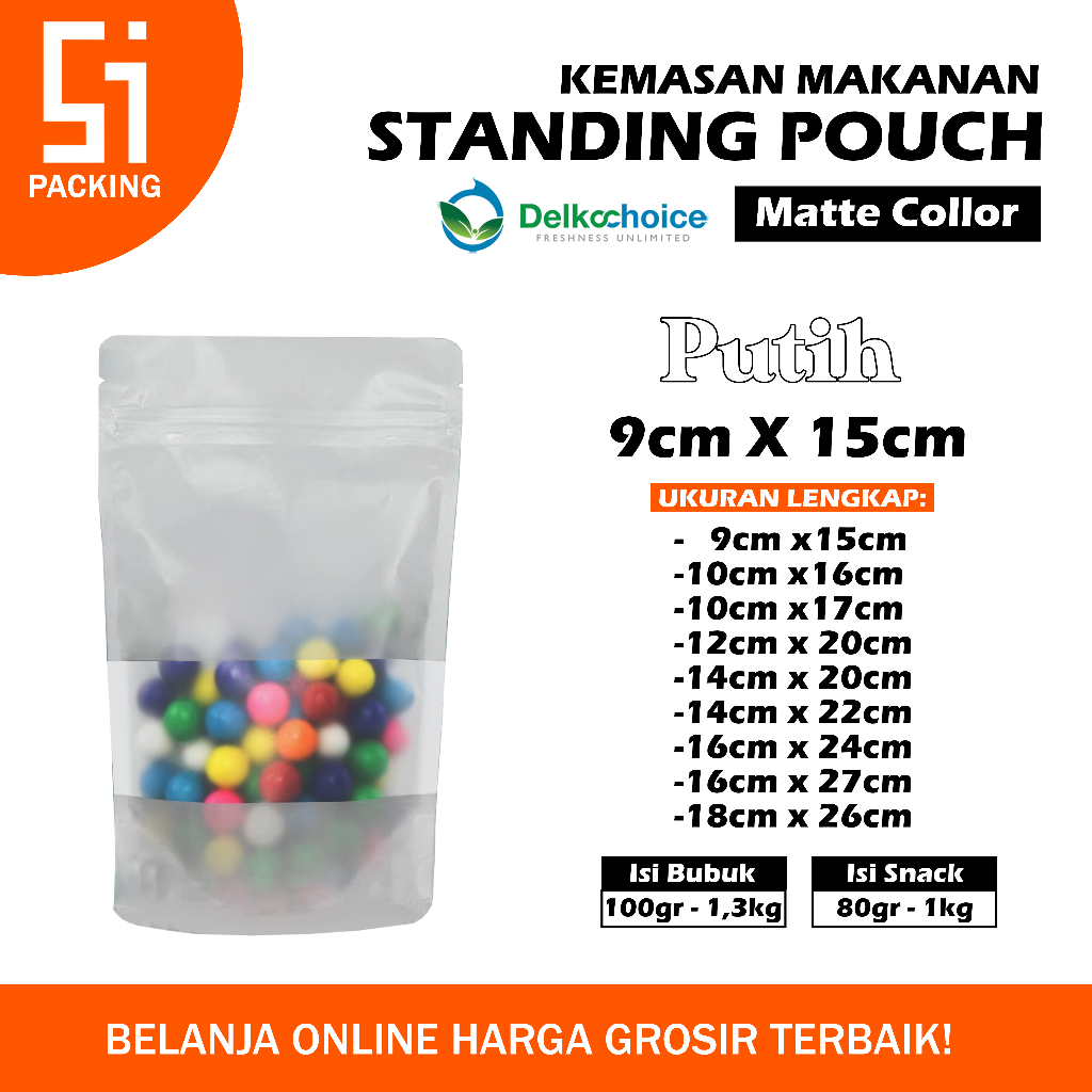 Jual Standing Pouch Ziplock Kemasan Matte Color White Windows Makanan ...