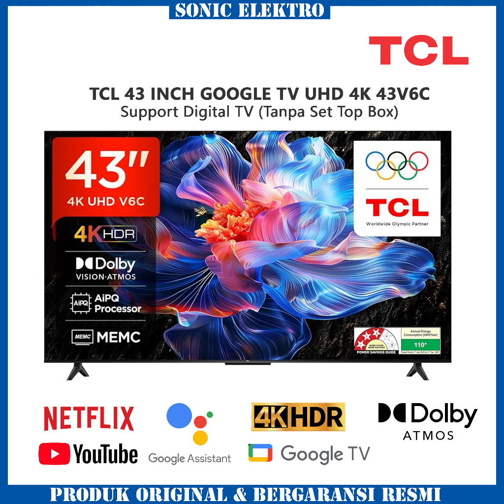 Jual TCL 43 INCH 43V6C Google TV 4K UHD - Youtube/Netflix - Dolby Audio ...
