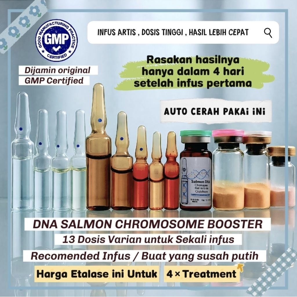 Jual DNA SALMON CHROMOSOME HIGH BOOSTER Infus whitening / paket 4 kali ...