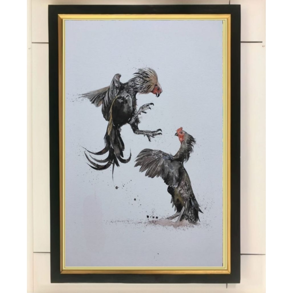 Jual lukisan cetak digital printing ayam jago tarung potrait plus ...