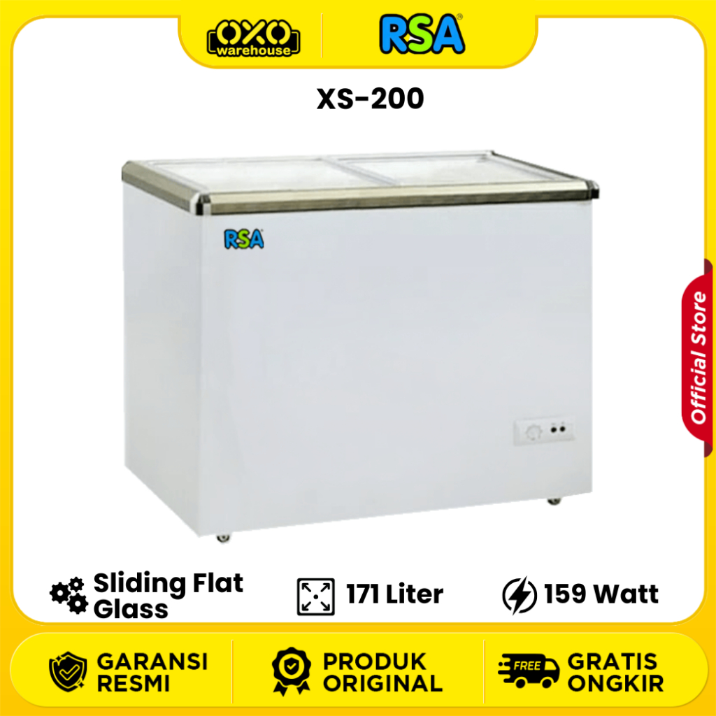 Jual RSA Sliding Flat Glass Freezer XS 200 171 Liter Low Watt Garansi ...