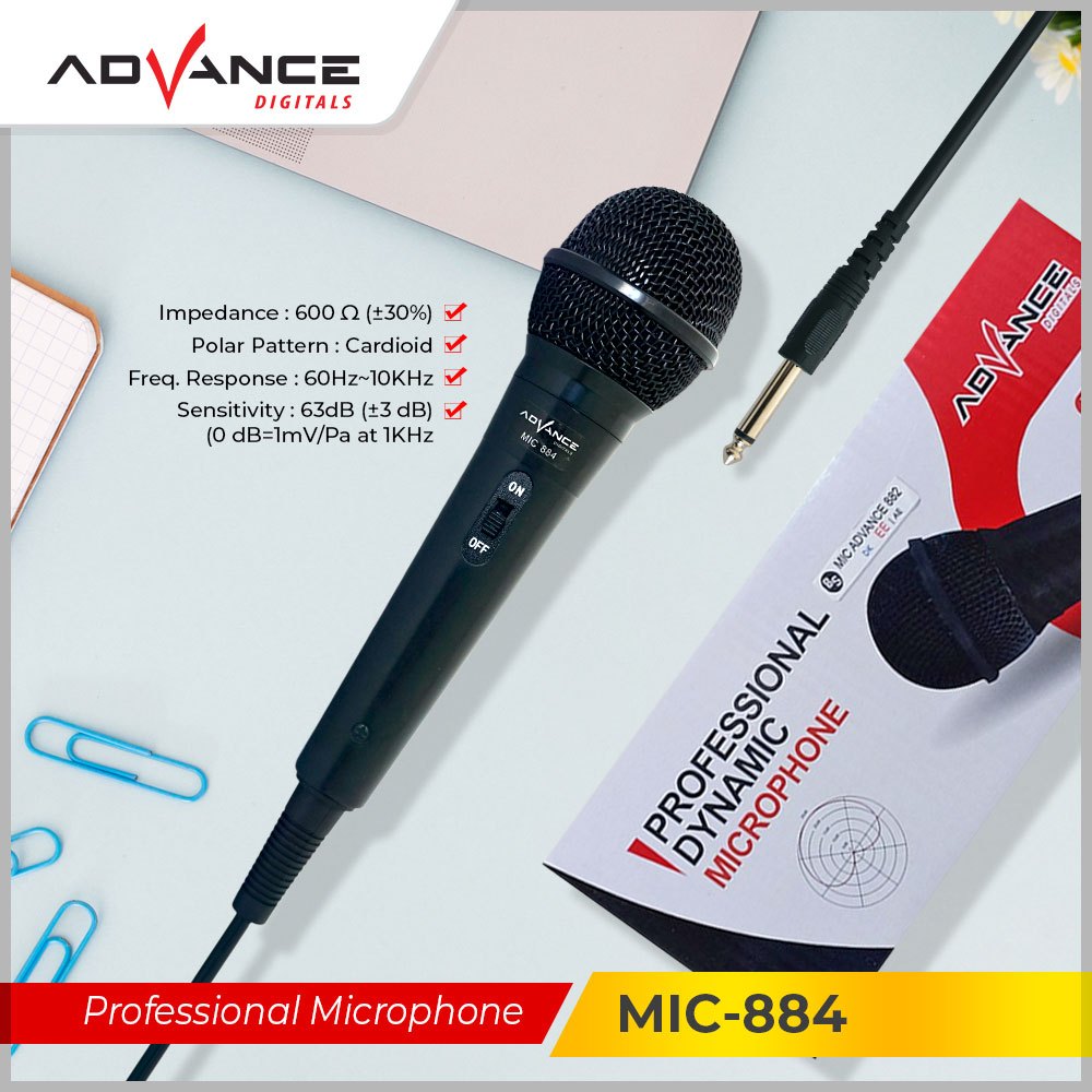 Jual Advance MIC-884 Dengan Kabel Mikrofon Dynamic Microphone Mic ...