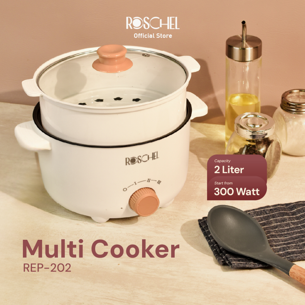 Jual Roschel Multi Cooker with Streamer Non Stick Coating 1.5 Liter & 2 ...