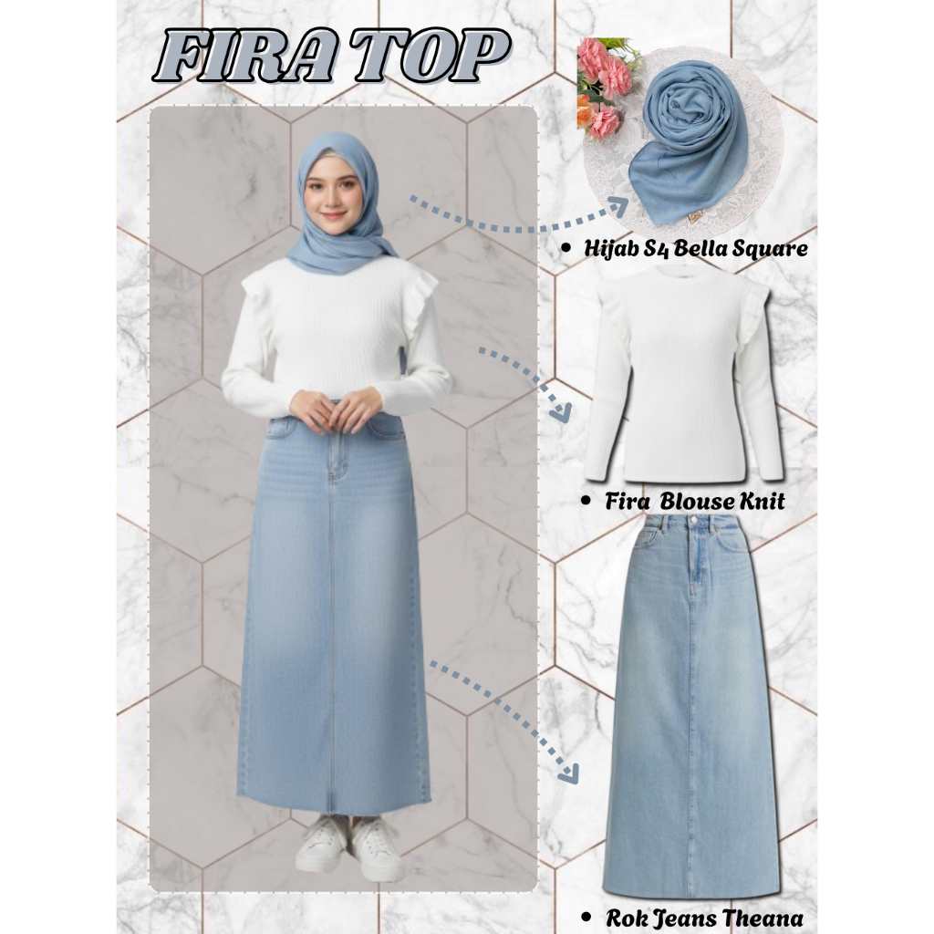 Jual Setelan Wanita Top Casual (Blouse Fira_Rok Jeans+Hijab Segiempat ...