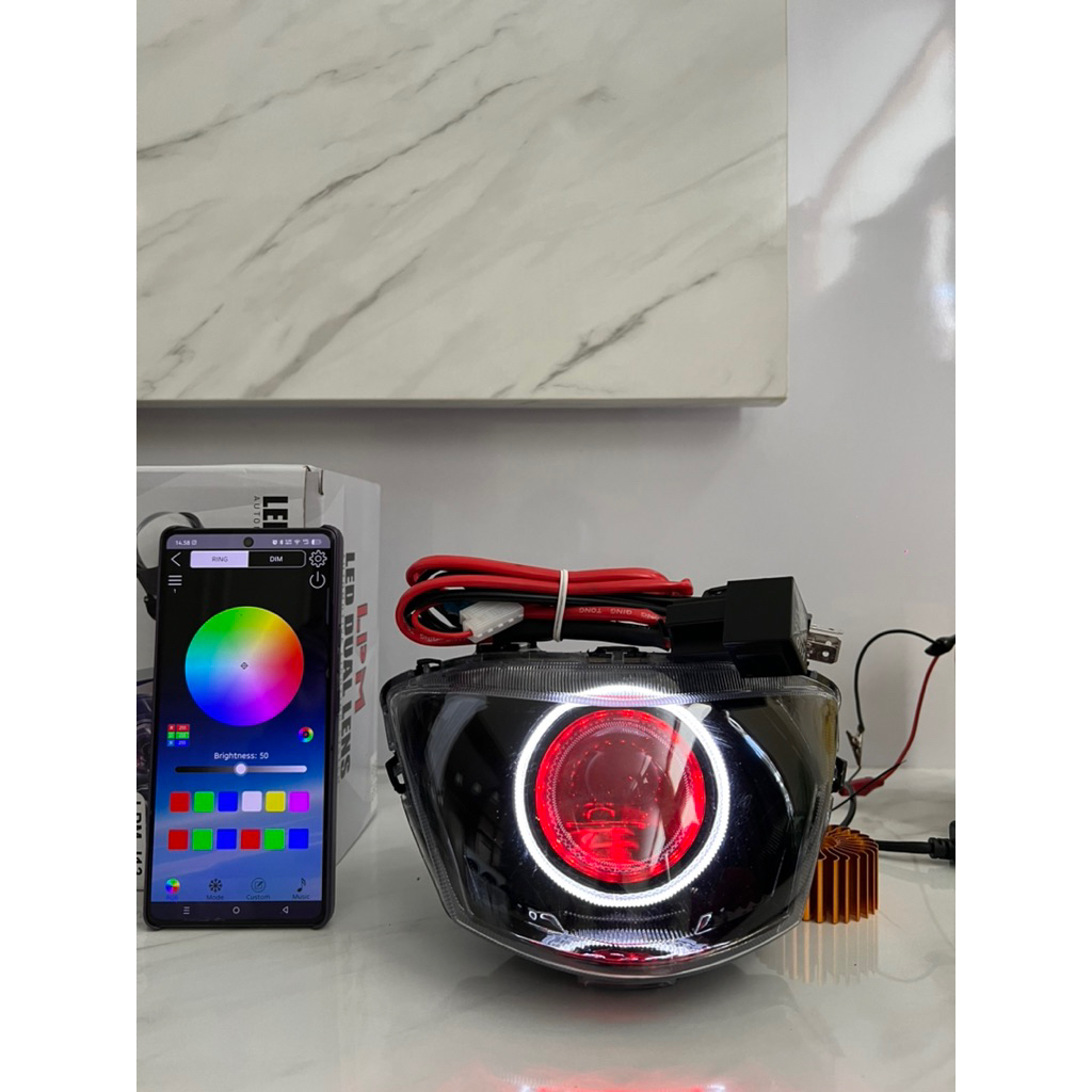 Jual Lampu depan Mio J custome Biled ASLI projector 2,5 in devil RGB ...