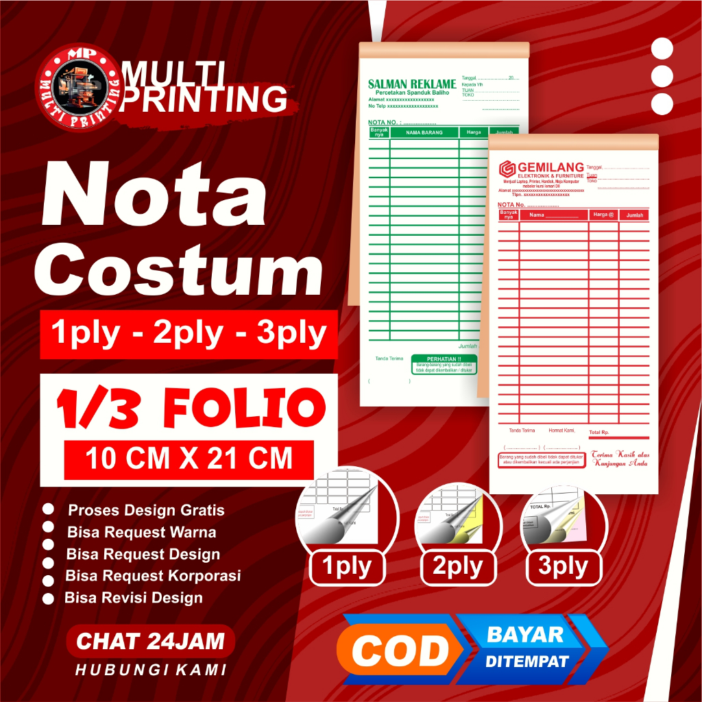 Jual GRATIS DESAIN Cetak Nota Custom 1/3 Folio 1-3 PLY Multi Printing ...
