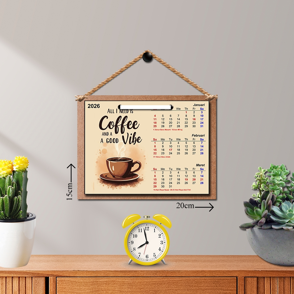 Jual Kalender Dinding 2026 Lengkap / Kalender Gantung Kayu Ukuran (15x ...