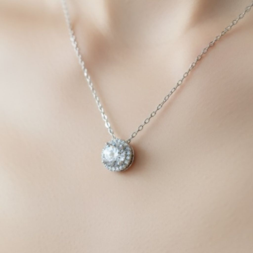 Jual Kalung Liontin Wanita Solitaire Permata Sirkon Halus Silver ...