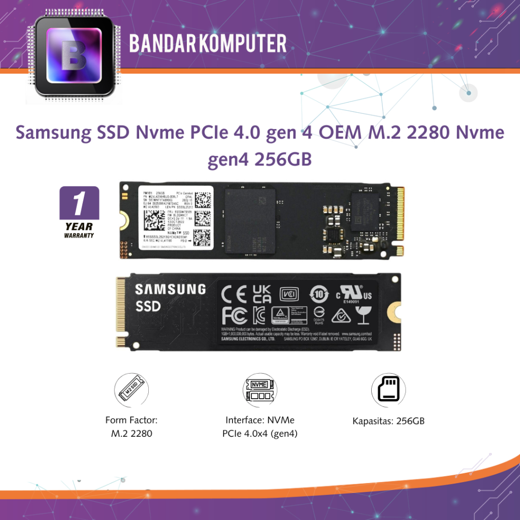 Jual Samsung SSD Nvme PCIe 4.0 gen 4 OEM M.2 2280 Nvme gen4 256GB ...