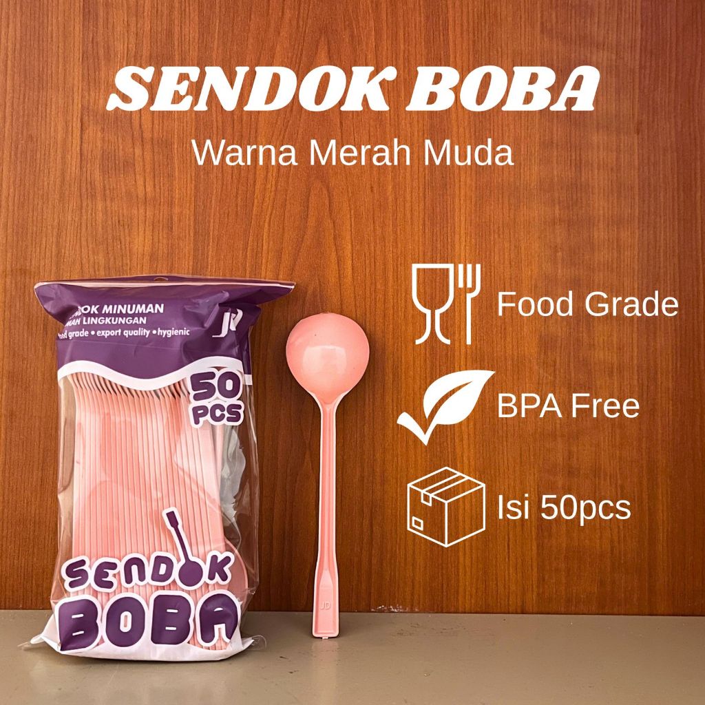 Jual Sendok Boba JD Warna Pink Isi 50 pcs Sendok Plastik Food Grade ...
