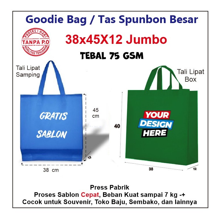 Jual TAS SPUNBOND 38x45x12 SABLON CUSTOM / Goodie bag Besar / TAS ...