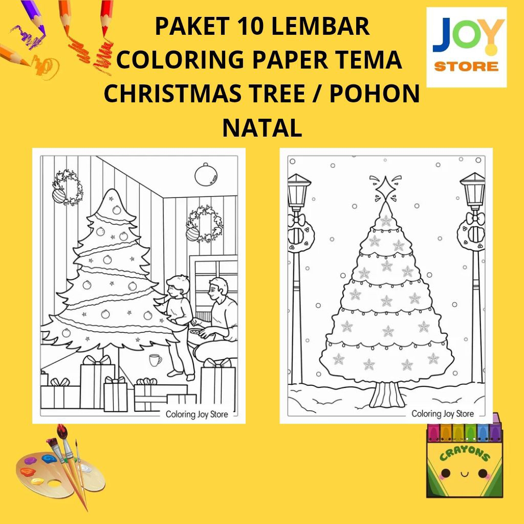 Jual PAKET 10 Lembar Kertas Gambar Mewarnai Tema Christmas Tree / Pohon ...