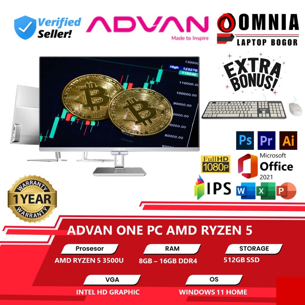 Jual All-in One Advan OnePC Ryzen 5 3500U RAM 16GB SSD 512GB 24 INCH ...