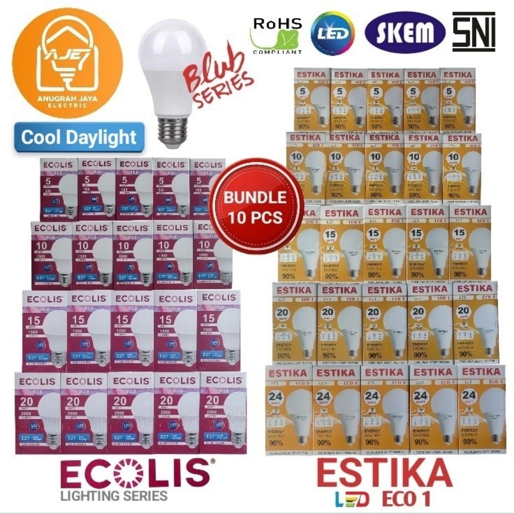 Jual ESTIKA ECOLIS Lampu LED 5/10/15/20/24W Watt HEMAT Energi Murah ...