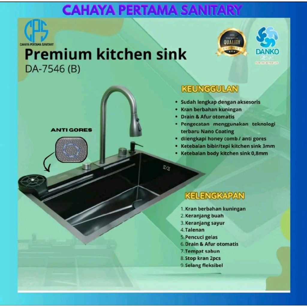 Jual KITCHEN SINK 7545 BLACK DANKO BAK CUCI PIRING SIAP PASANG | Shopee ...