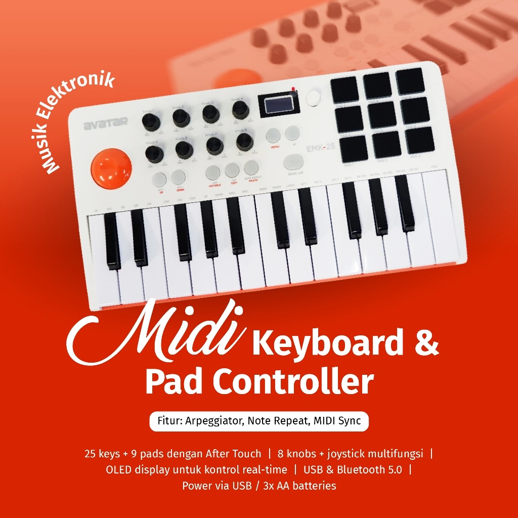 Jual Easy MIDI Keyboard Pad Controller 25 Keys AVATAR EMK-25 Bluetooth ...