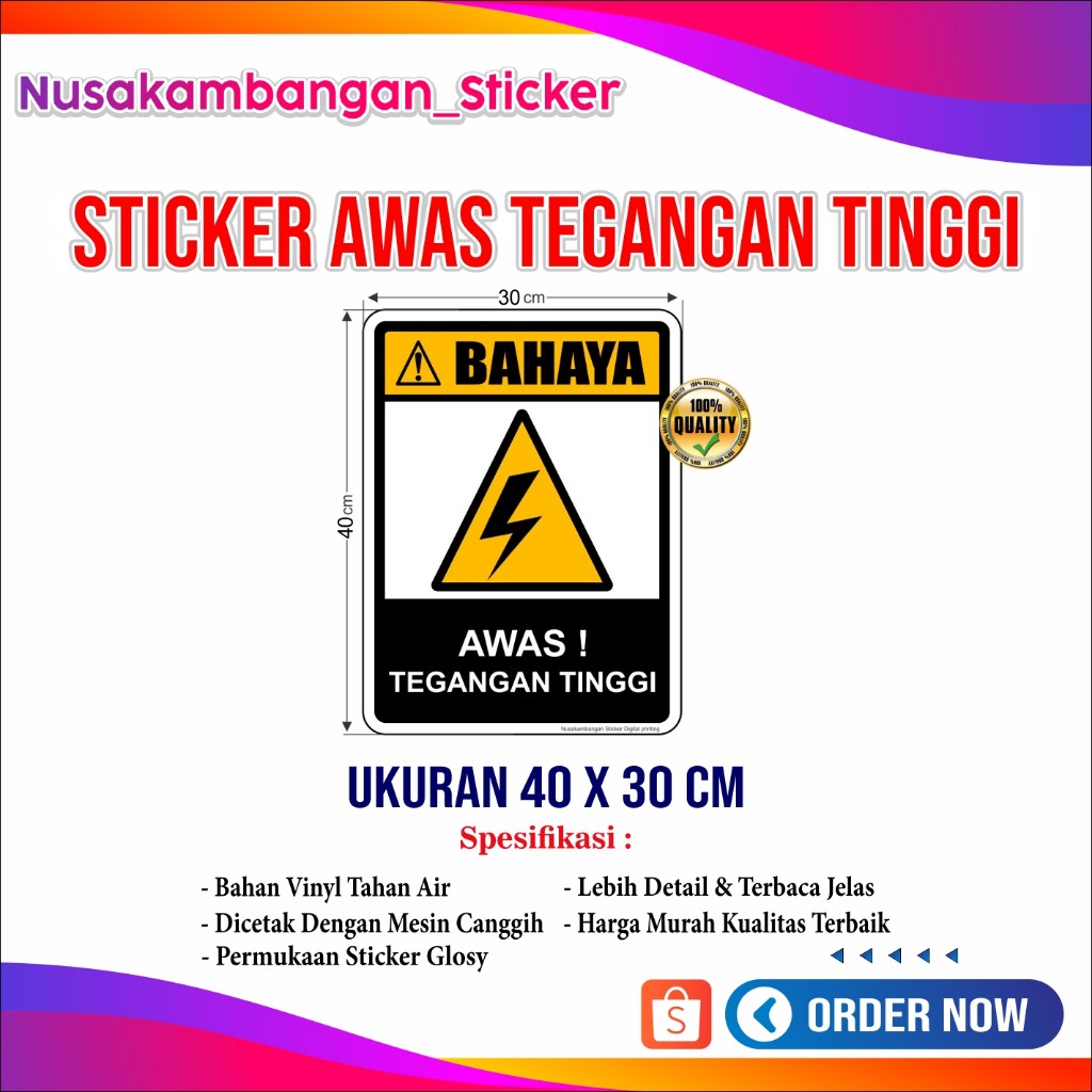 Jual STICKER AWAS TEGANGAN TINGGI PERINGATAN BAHAYA LISTRIK 40 X 30 CM ...