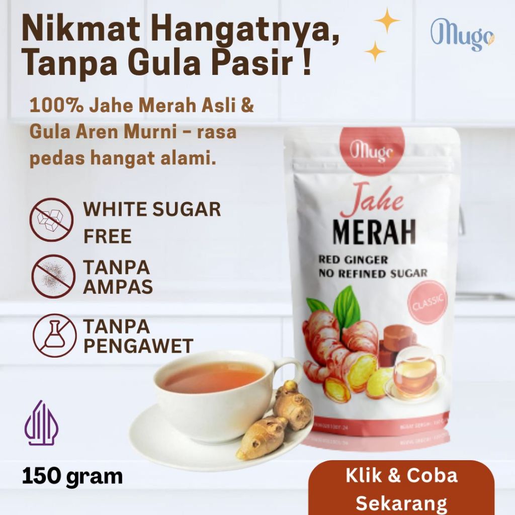 Jual Mugo Jahe Merah Gula Aren 150 gram – White Sugar Free, Praktis ...