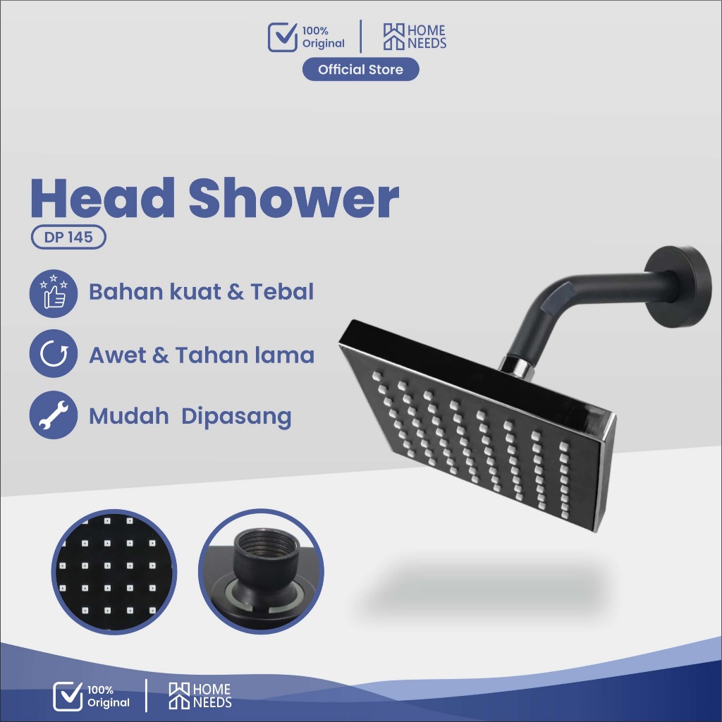 Jual Homeneeds Kepala Shower Mandi Bentuk Kotak Hitam / Head Shower DP ...