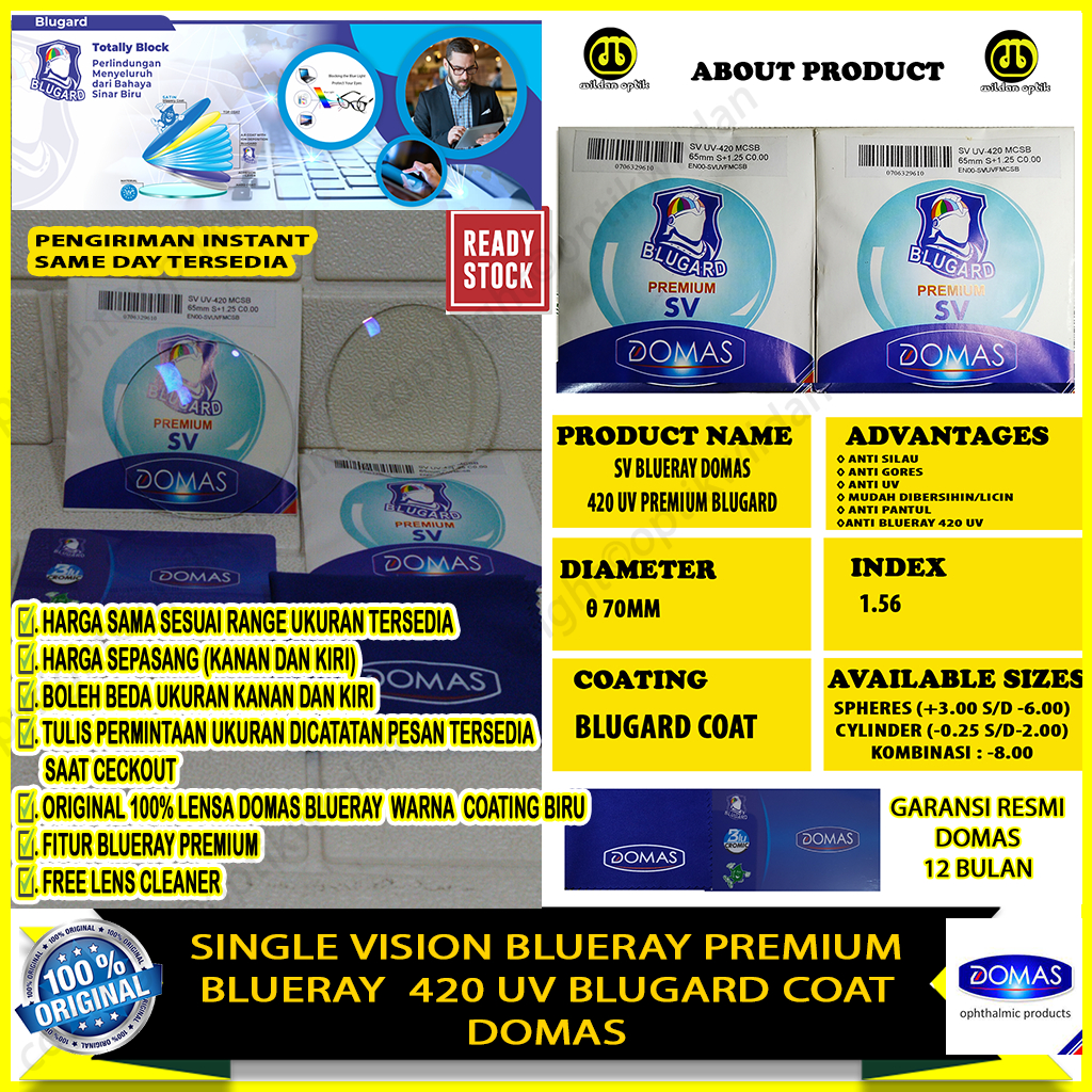 Jual DOMAS SINGLE VISION PREMIUM BLUERAY UV 420 SHMC BLUGARD COAT ...