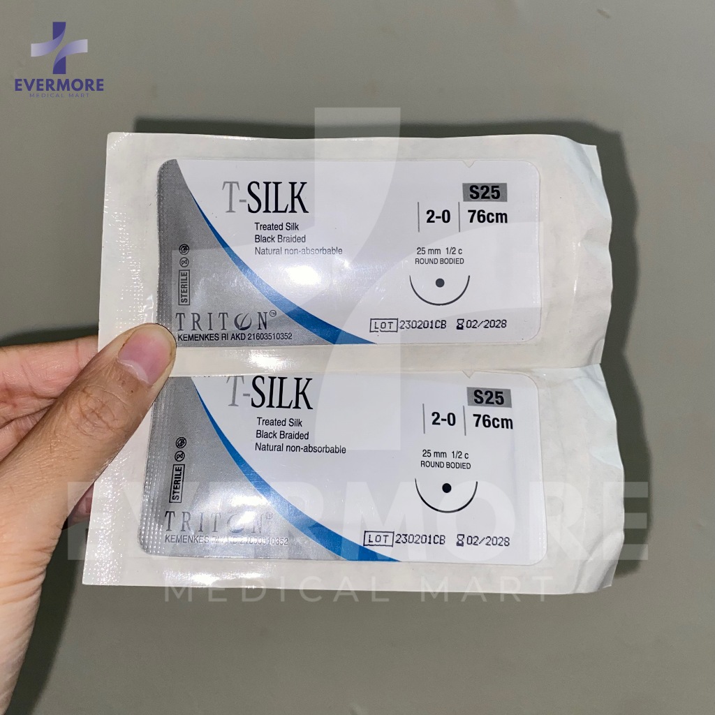 Jual T-SILK 2/0 2.0 | S25 | Round Bodied | Silk black nonabsorbable ...