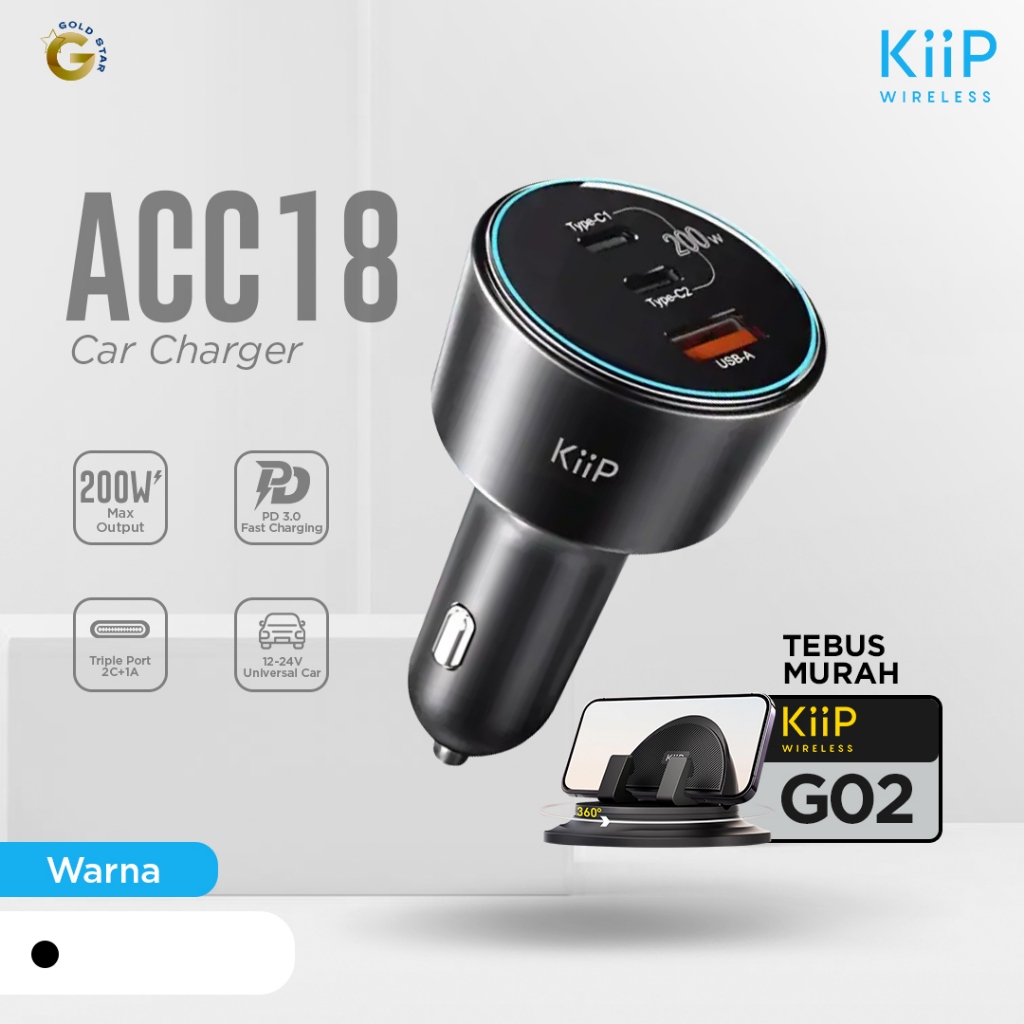 Jual KiiP ACC18 Car Charger Mobil 200W 3 Power Ports QC 4.0 Quick ...